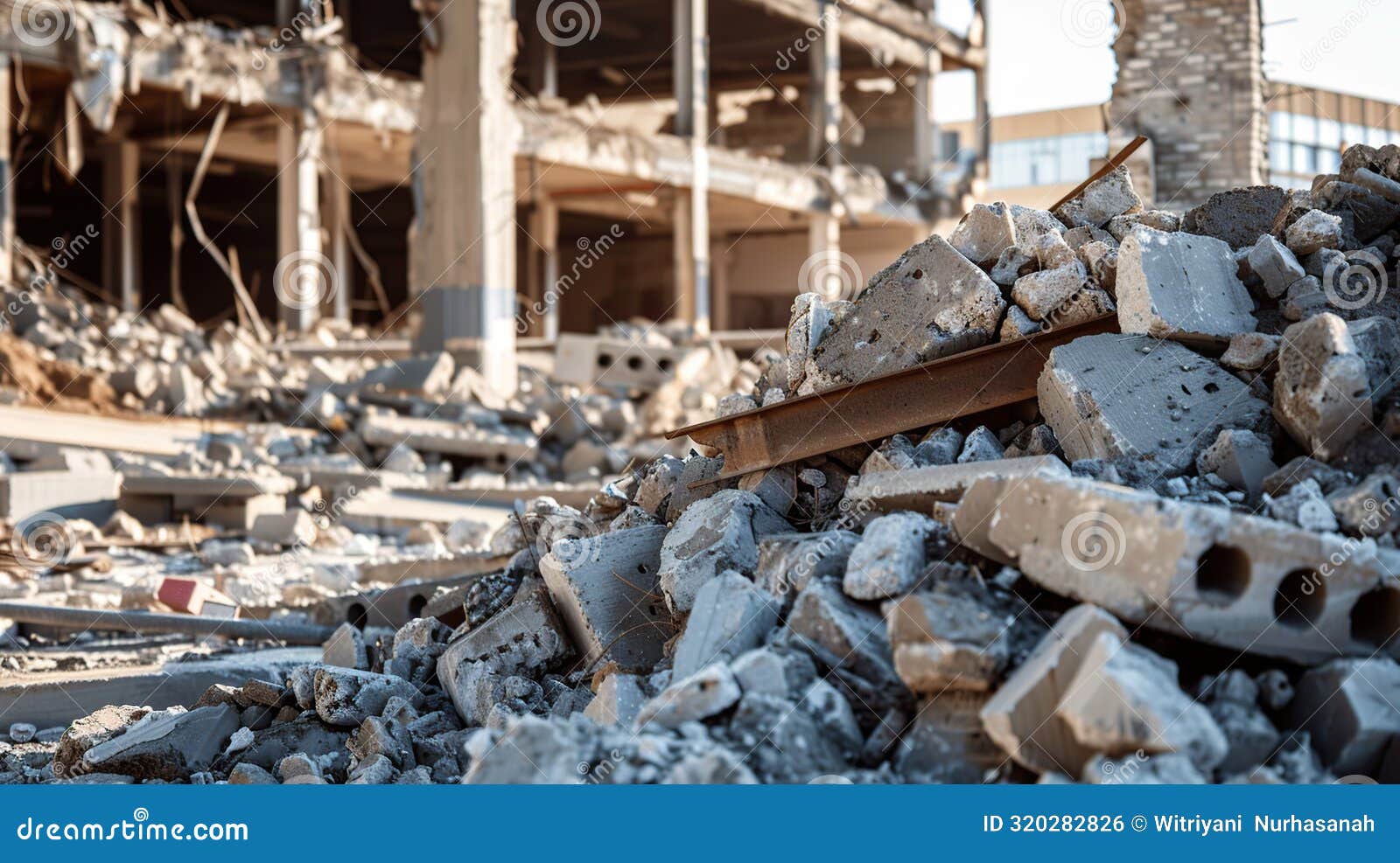 Expansive View of Demolished Buildings Concrete Rubble. Generative Ai ...