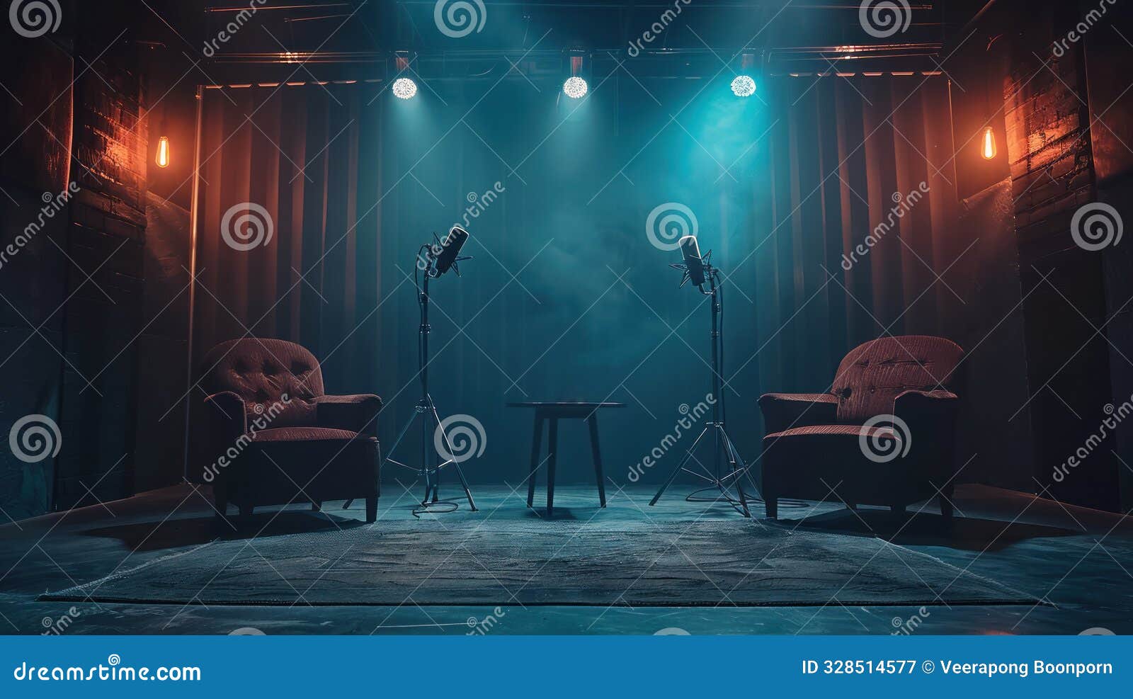 Expansive View Of A Modern Podcast Studio Chairs And Microphones Ready ...