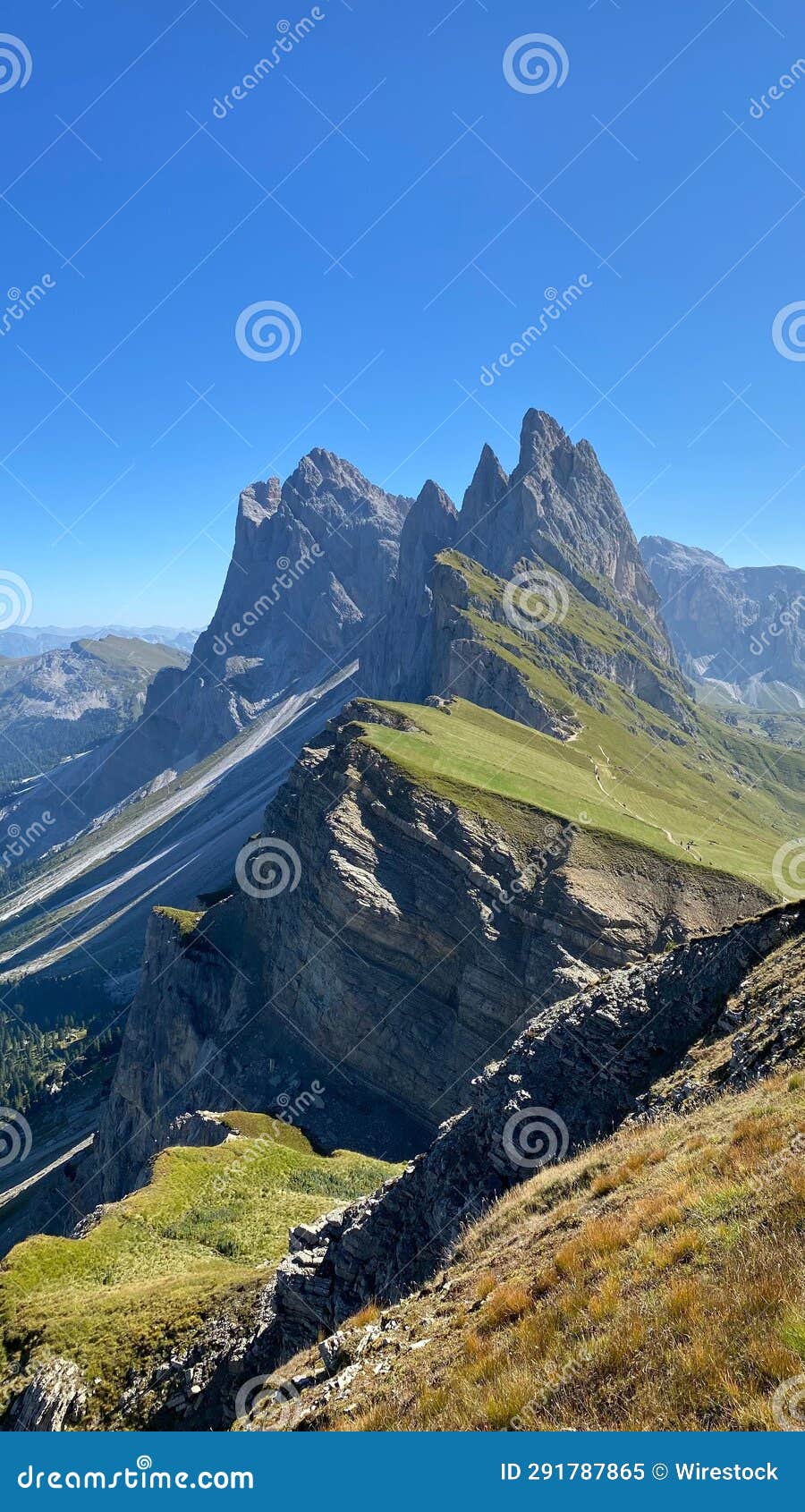 Expansive View of a Mountain Range with Lush Green Grass and Rocky ...