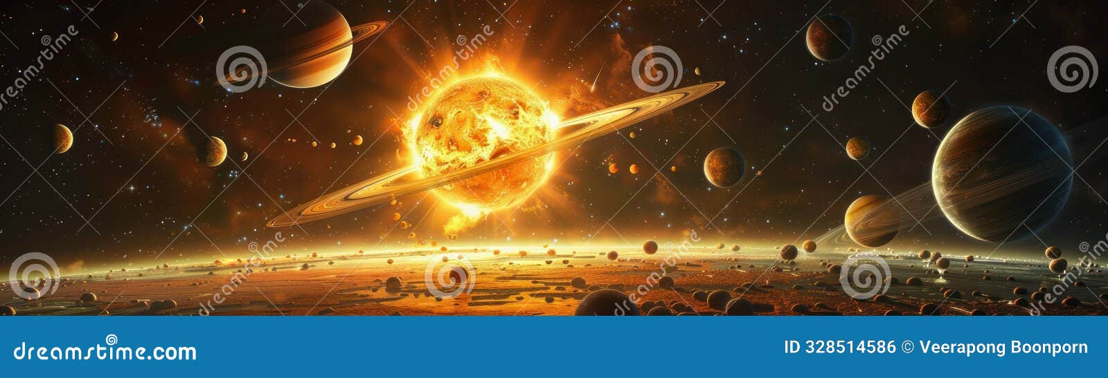 Expansive View Of The Solar System In A Panoramic Format Stock Photo ...