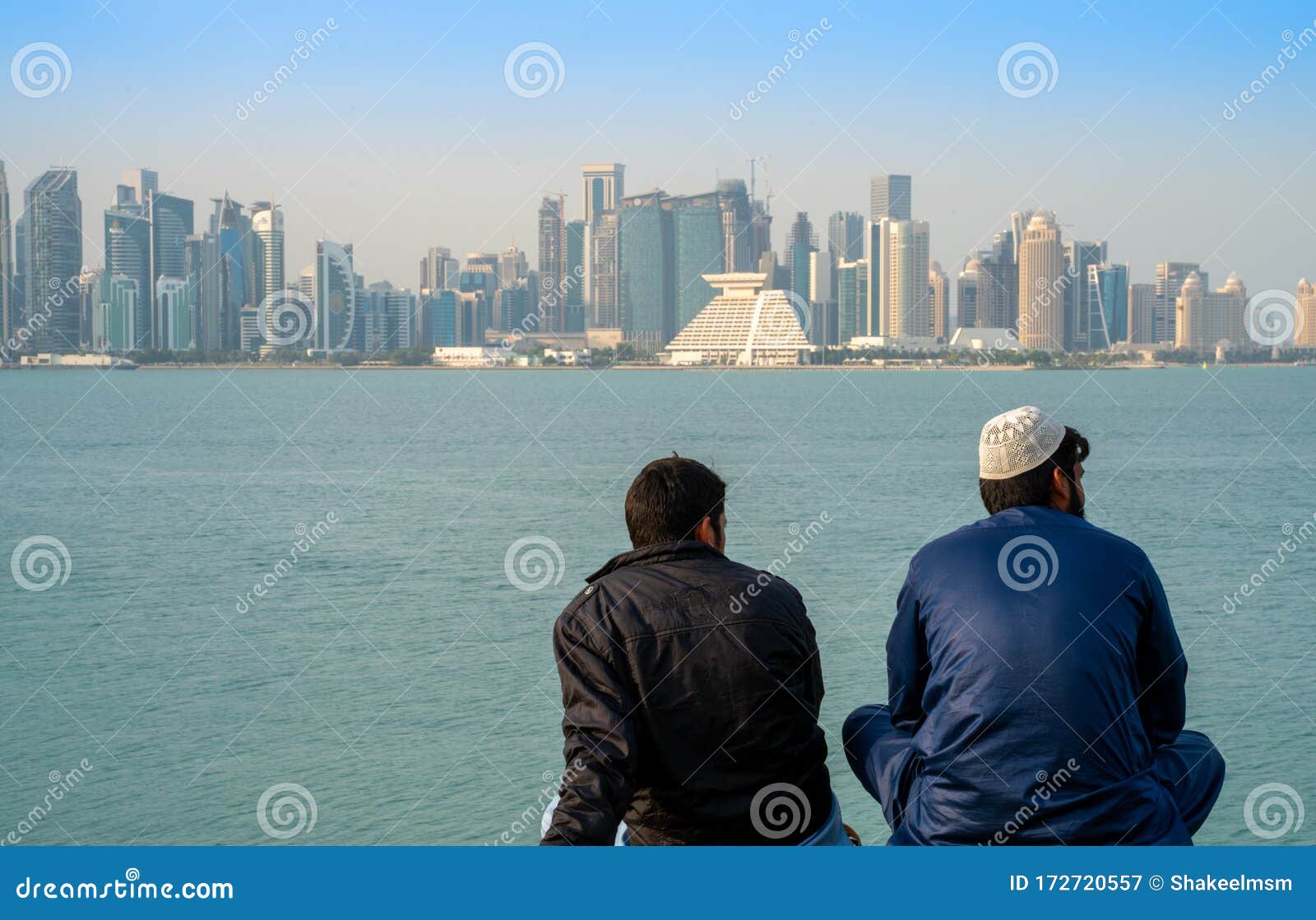 Expat Workers Enjoying the View of Doha City during Evening on a Winter ...