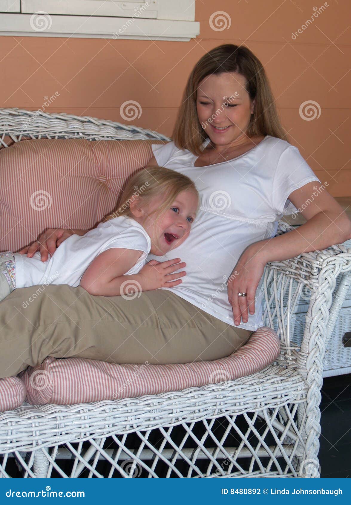 Expectant Mother with Daughter Stock Photo - Image of laugh, parenthood ...