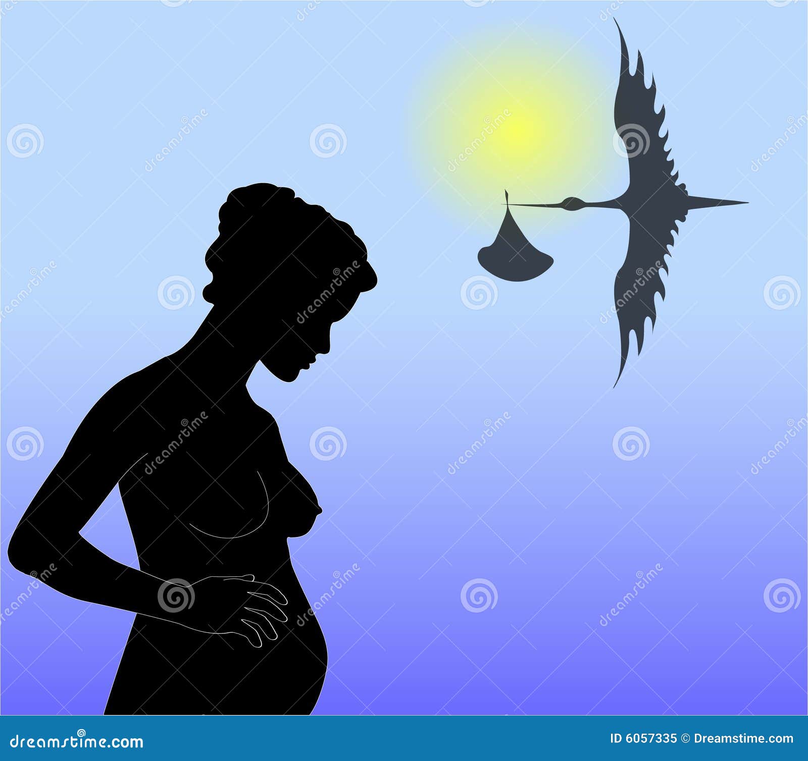 Expectant Mother with Stork Stock Illustration - Illustration of people ...