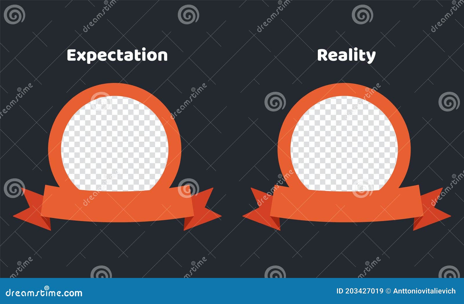 Expectation and Reality Template. Set Empty Circle Frame with Ribbon ...