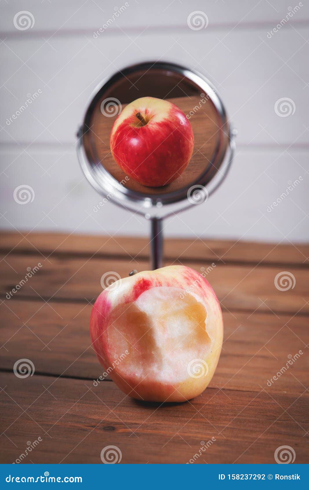Expectations and Reality Concept - Bitten Apple with Perfect Mirror ...