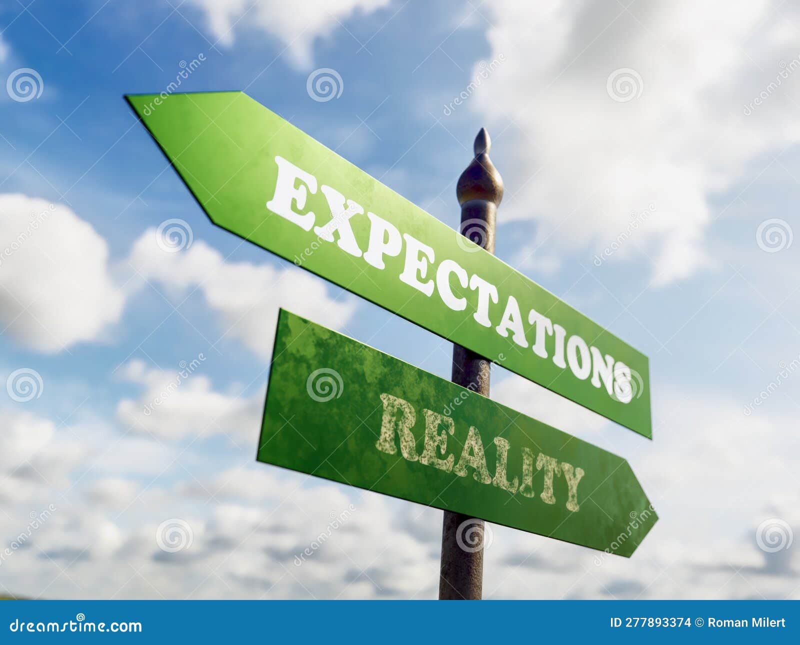 Expectations Vs Reality Road Signpost Stock Illustration - Illustration ...