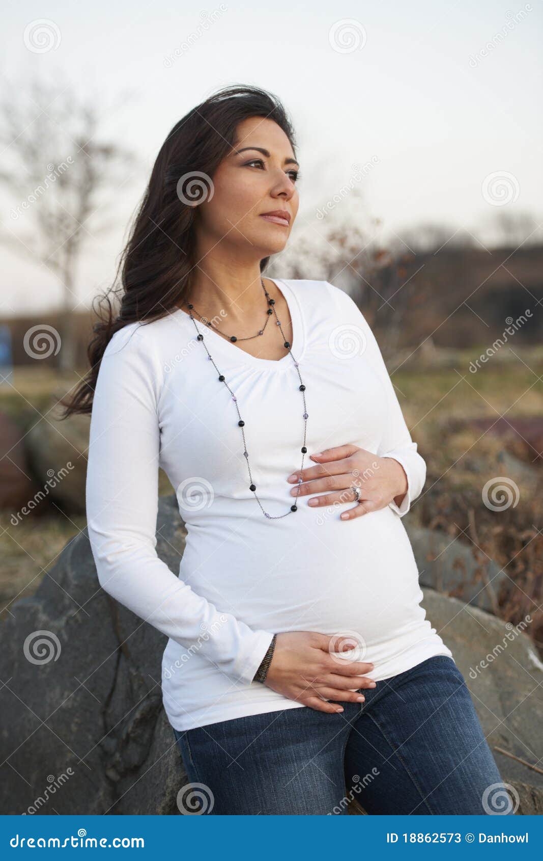 Expecting Mother Holding Belly Stock Image - Image of casual, life ...