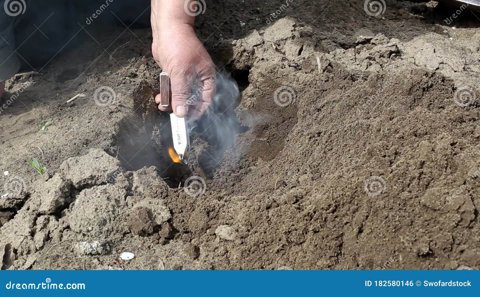 Expelling or Smoking a Mole from a Summer Cottage with a Smoke Bomb ...