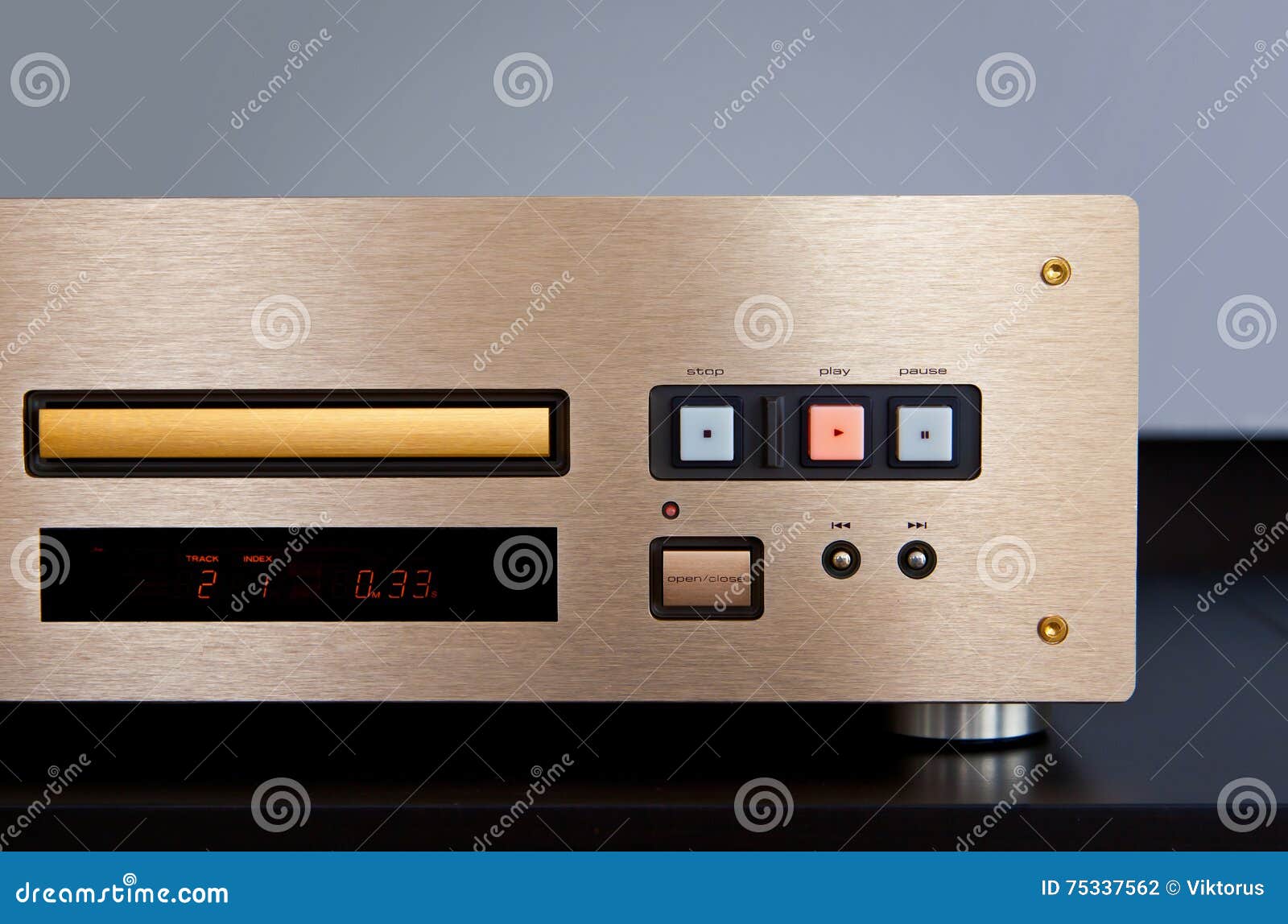 Expensive CD Player Playing Music with Golden Front Panel Stock Photo ...