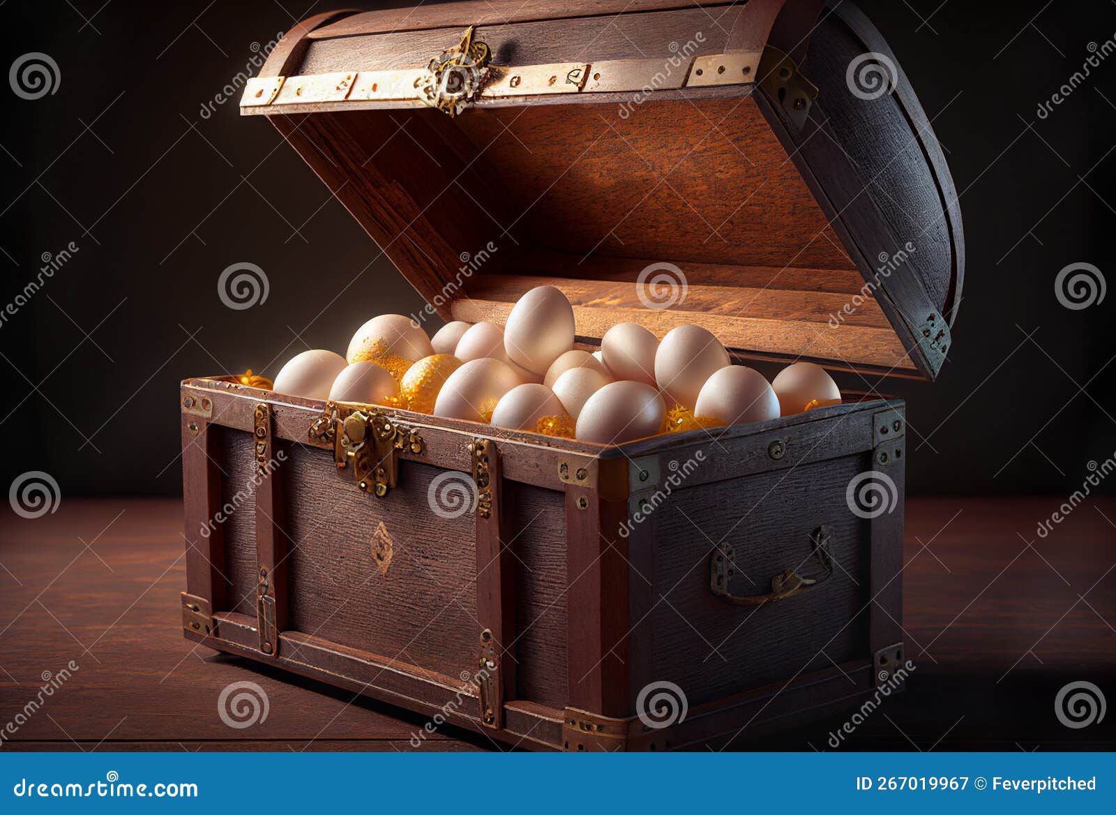 Costly Chicken Eggs Concept in an Open Treasure Chest - Generative AI ...
