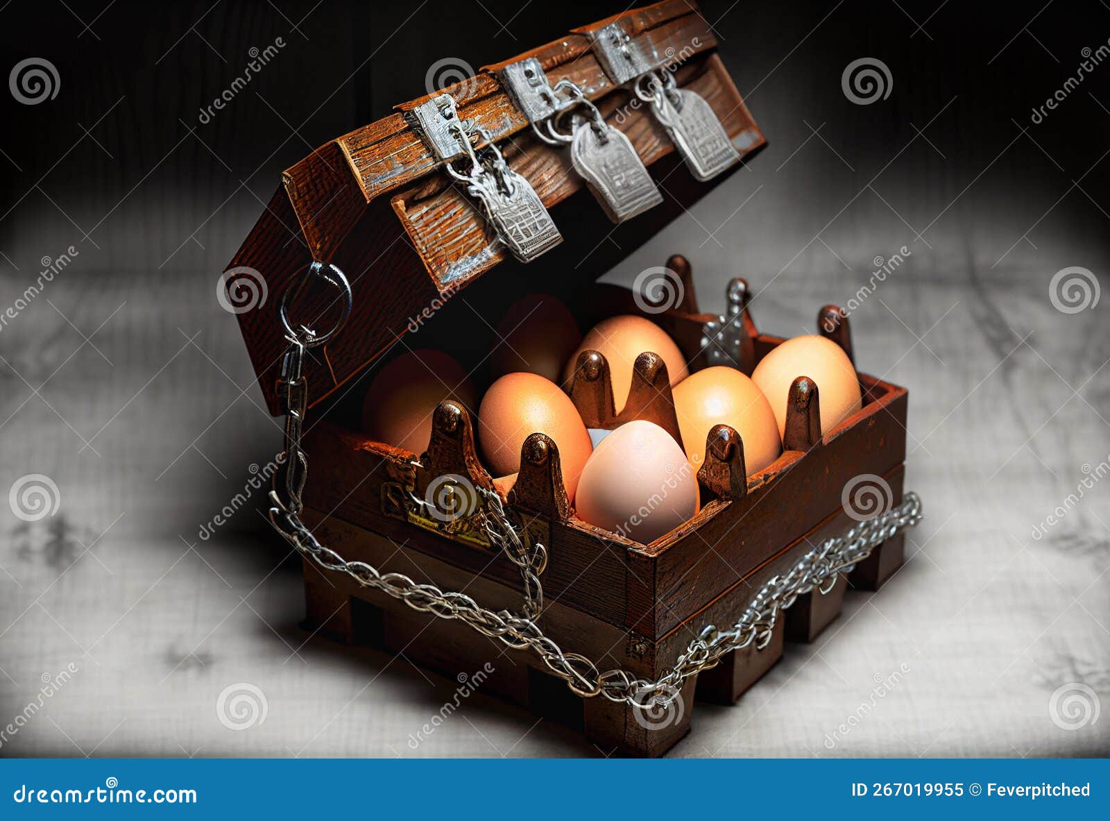 Expensive Chicken Eggs Concept in an Open Lock Box - Generative AI ...