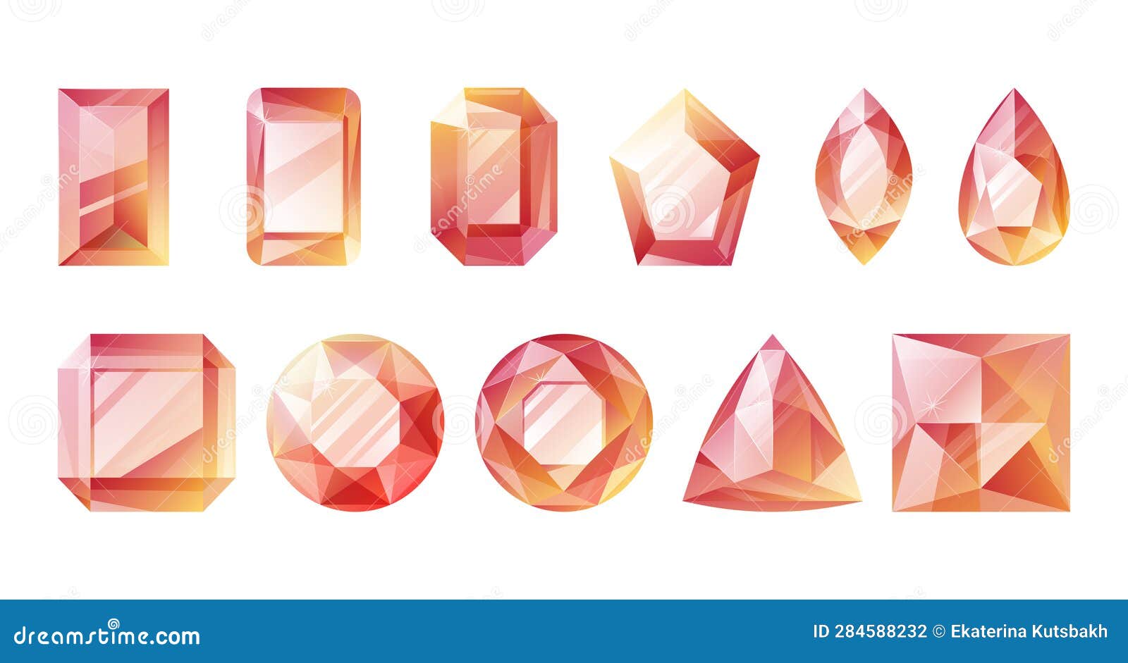 Expensive Cut Ruby Red Gems and Diamonds. Set of Vector Isolated ...