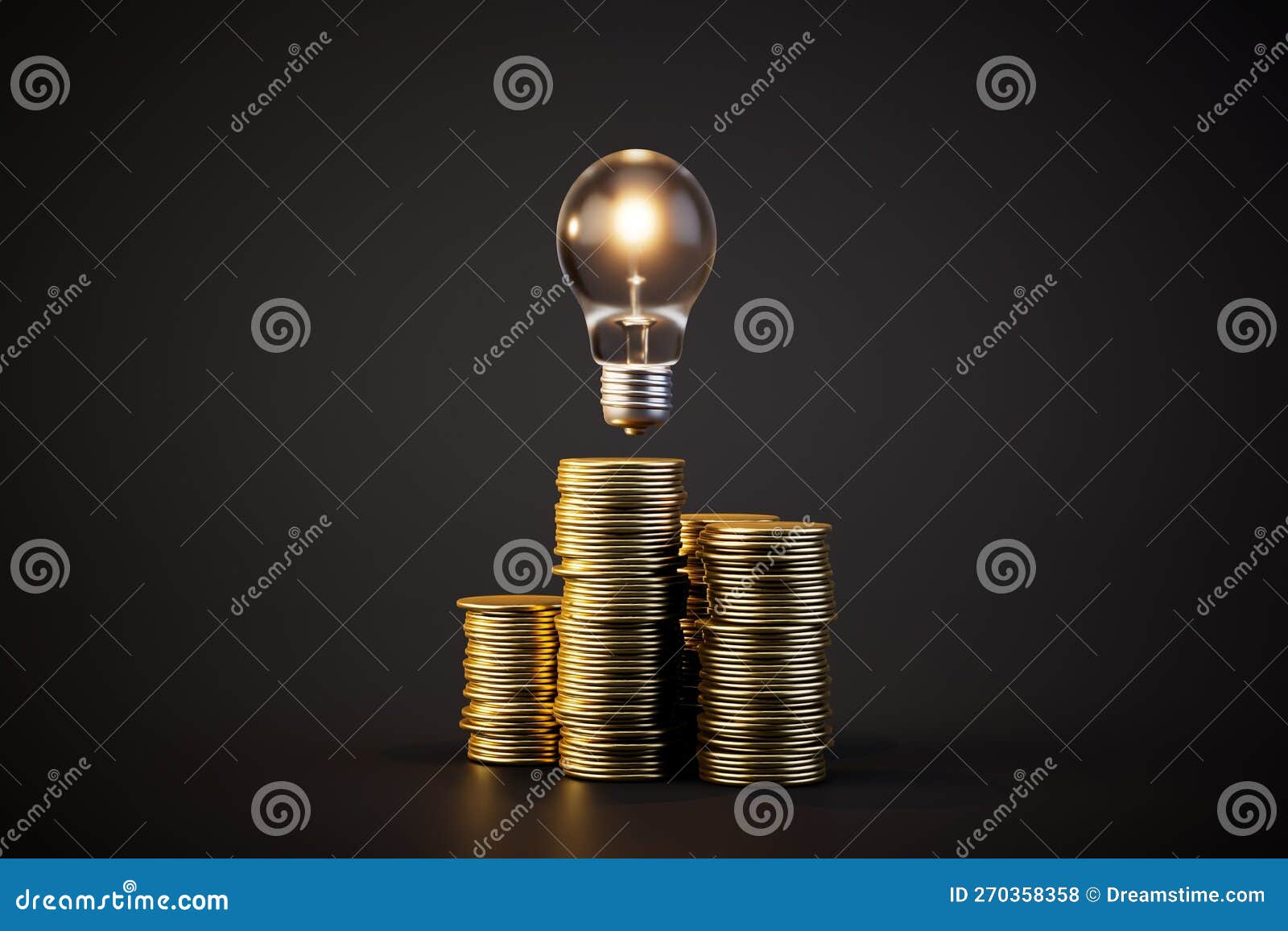 Expensive Electricity. a Light Bulb and Stacks of Dollar Coins on a ...