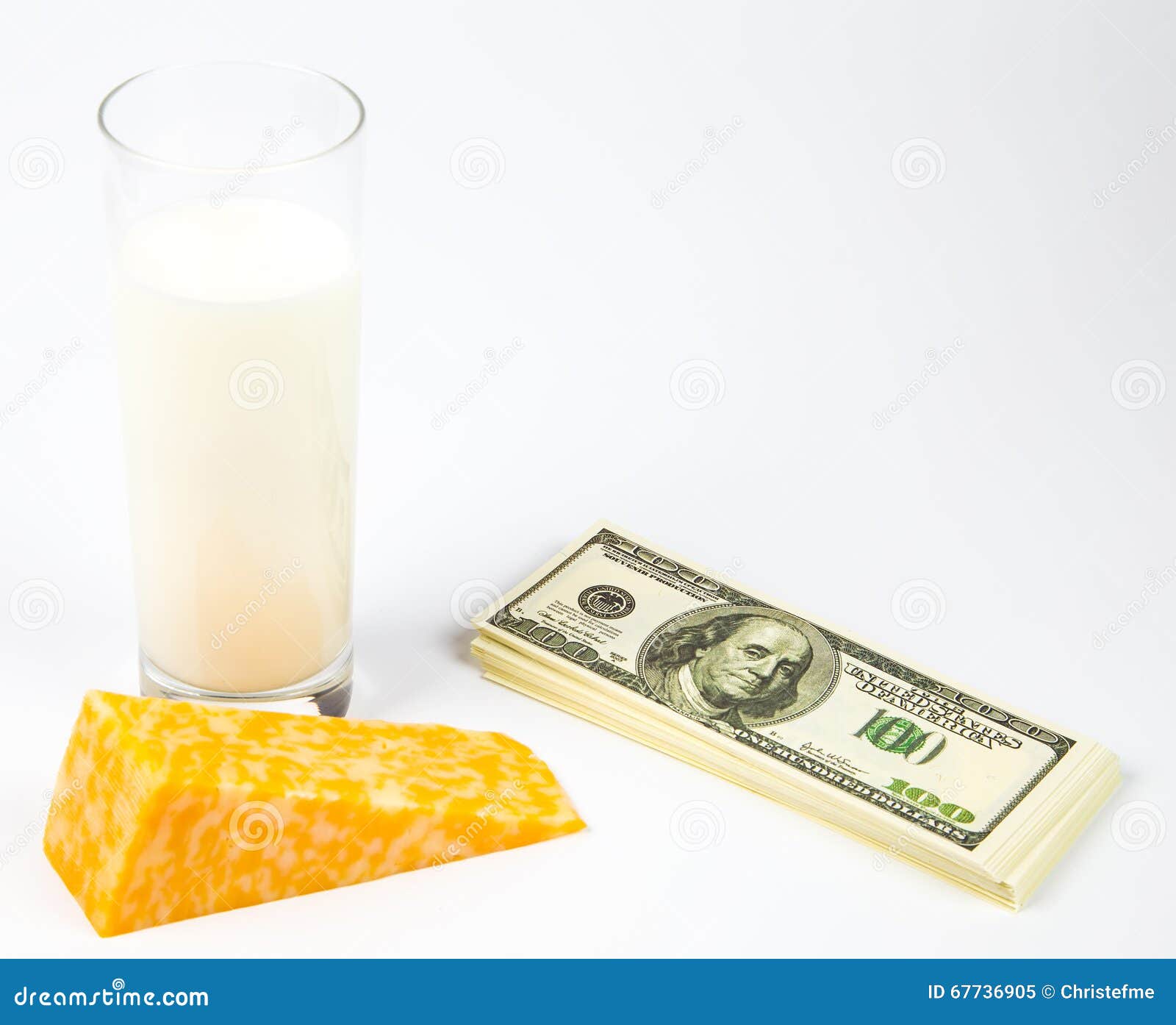 Expensive Glass of Milk, Cheese and Money Stock Image - Image of white ...