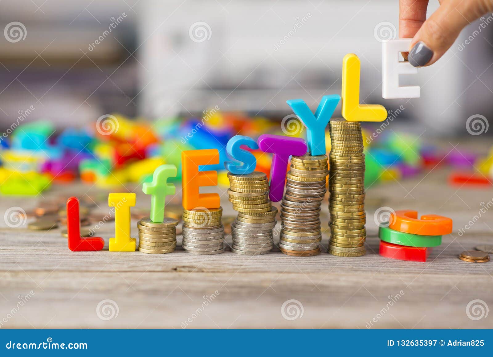 Expensive Lifestyle Concept with Ascending Stack of Coins and Lifestyle ...