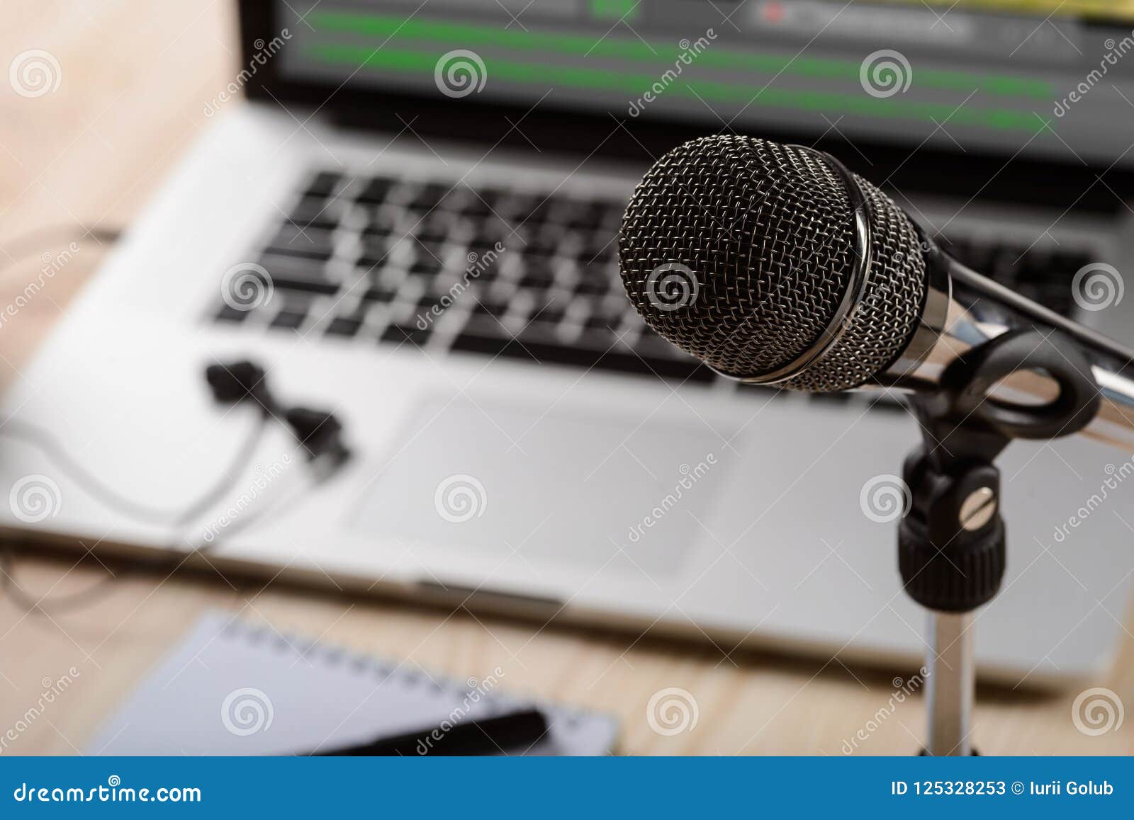 Expensive Microphone in the Foreground Stock Image - Image of laptop ...