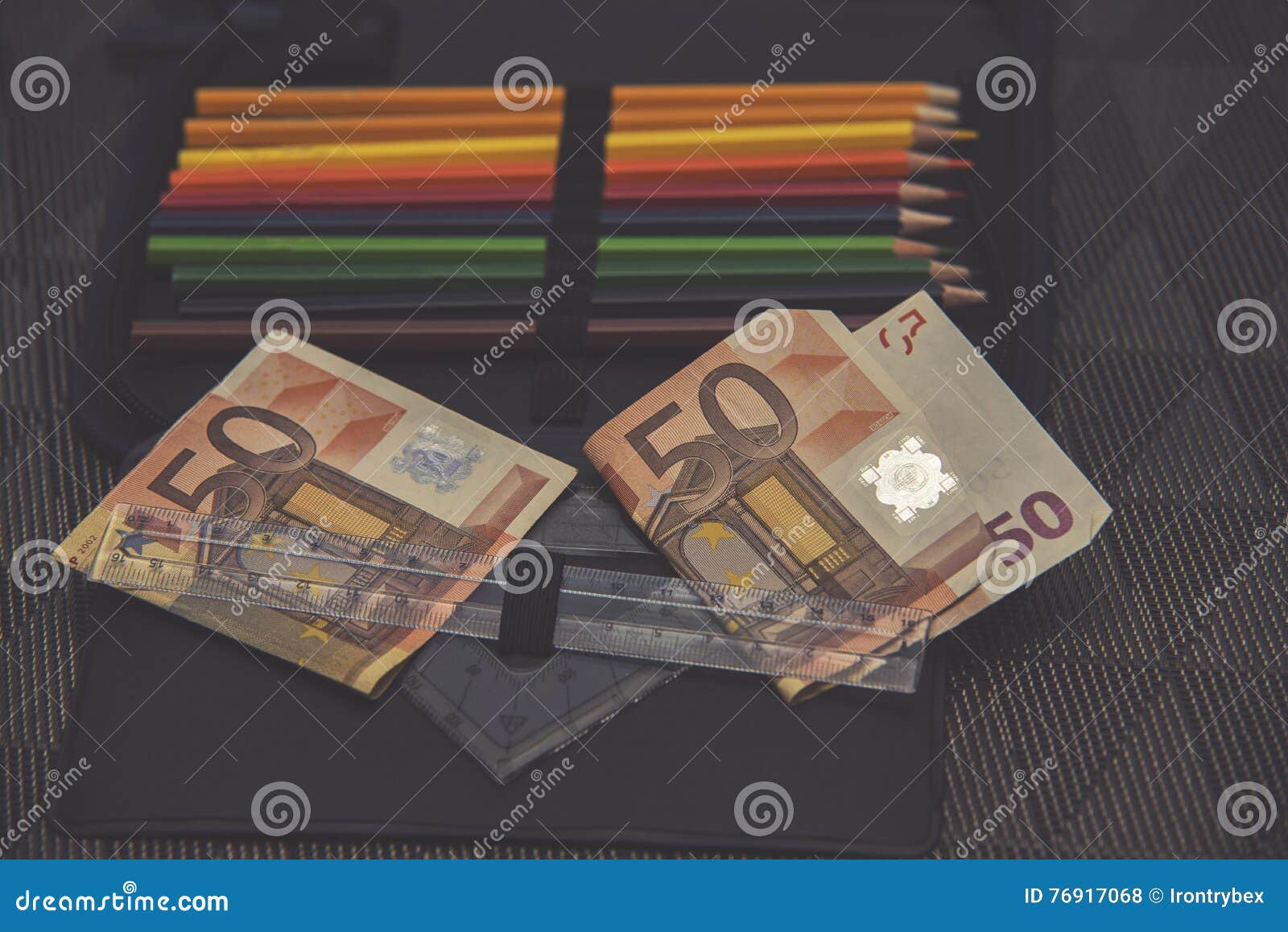 Expensive School Theme, Pencil Case with Euro Money Stock Photo - Image ...