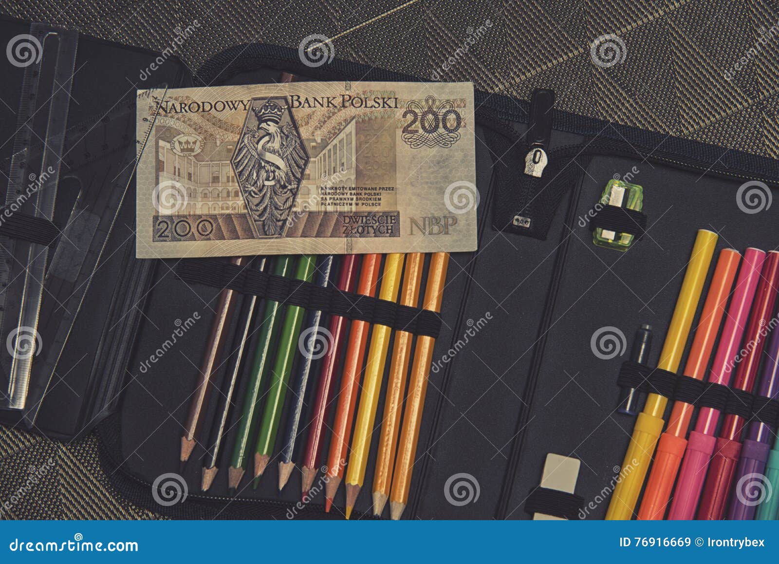 Expensive School Theme, Pencil Case with Polish Money Stock Image ...
