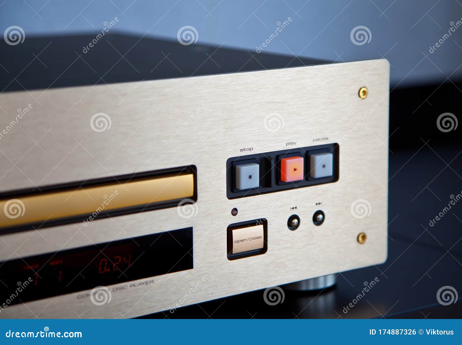Expensive Stereo CD Player with Golden Front Panel Plays Music on ...