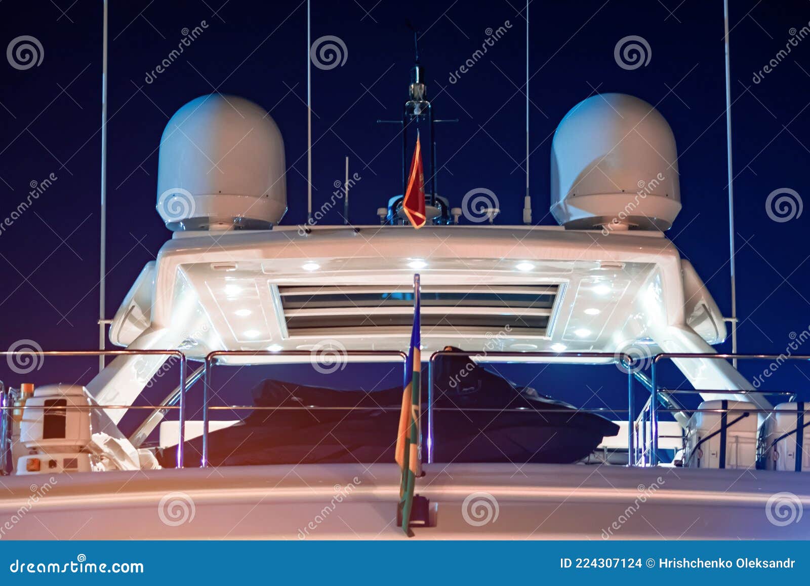Expensive Yachts on the Pier at Night. Back View Stock Photo - Image of ...