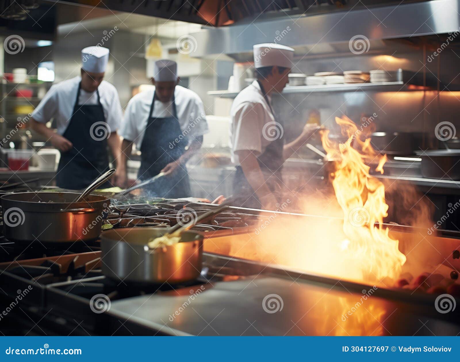 Experie Staff Dressed Uniform Cooking Vegetable Food Open Fire Using ...