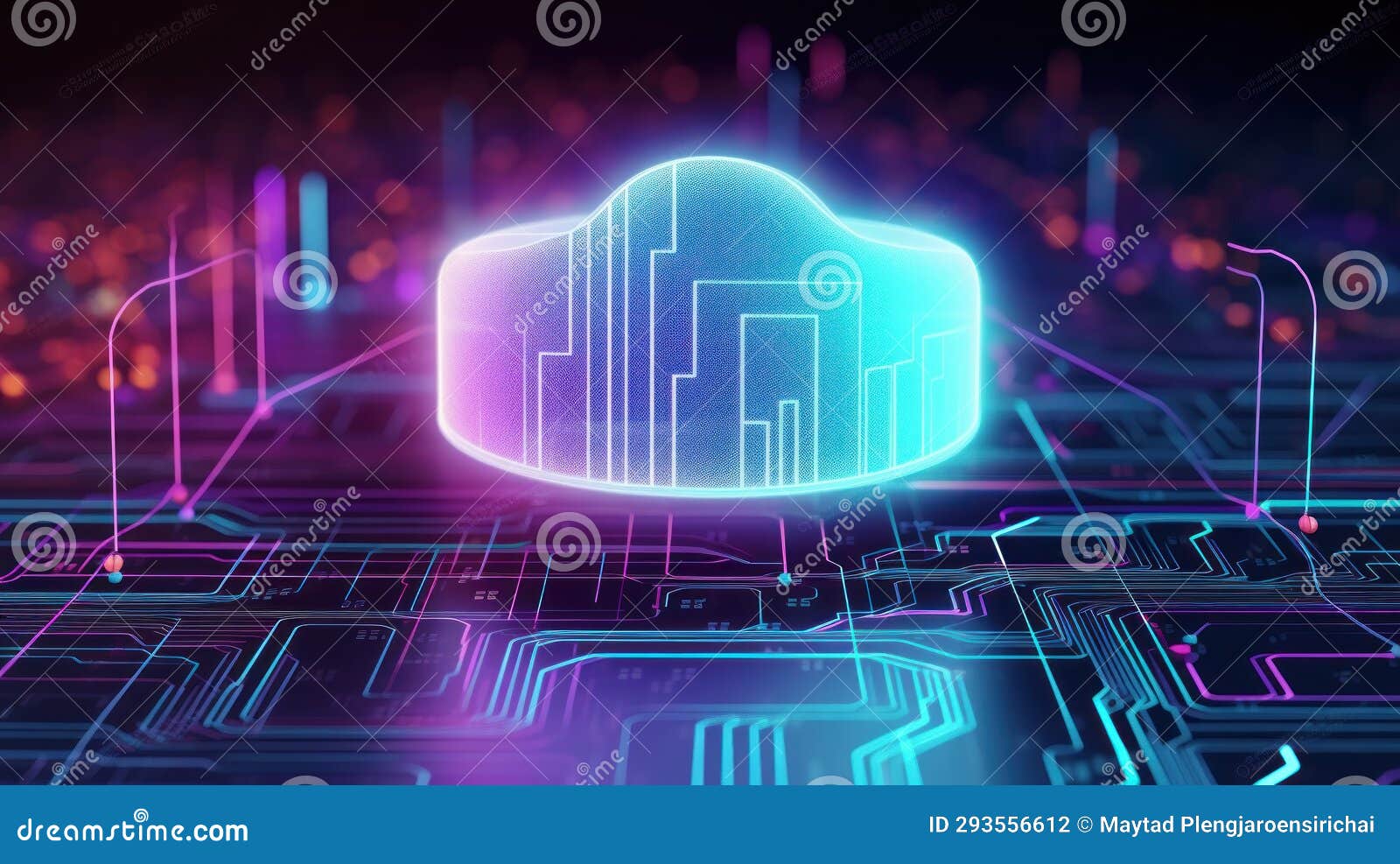 Neon Cybersecurity Network for Data Protection. Generative AI Stock ...