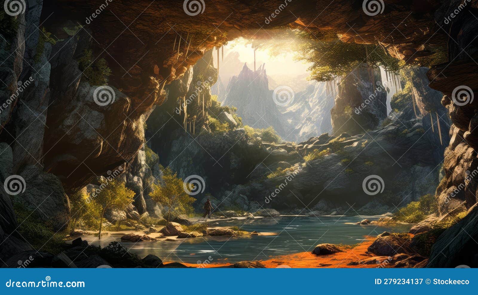 Overhead View of a Peachy and Peaceful Cave with Hyperrealistic Details ...