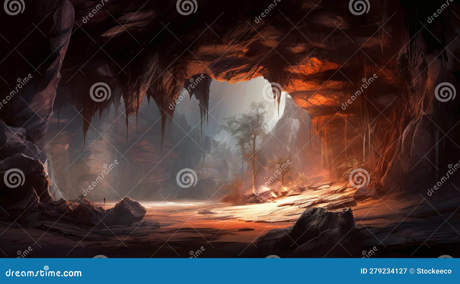 Overhead View of a Peachy and Peaceful Cave with Hyperrealistic Details ...