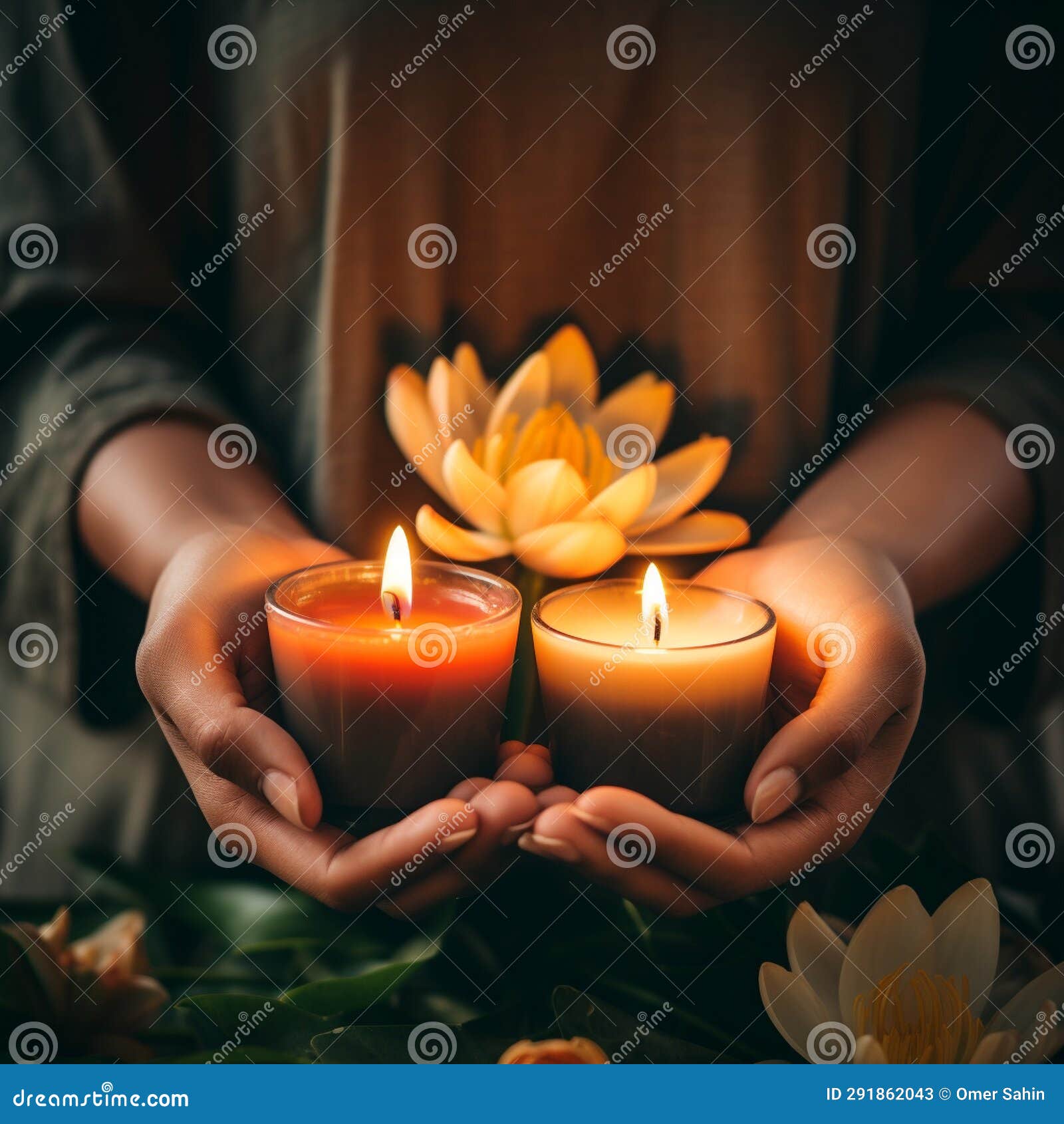 Two Hands Holding Lit Candles Stock Illustration - Illustration of ...