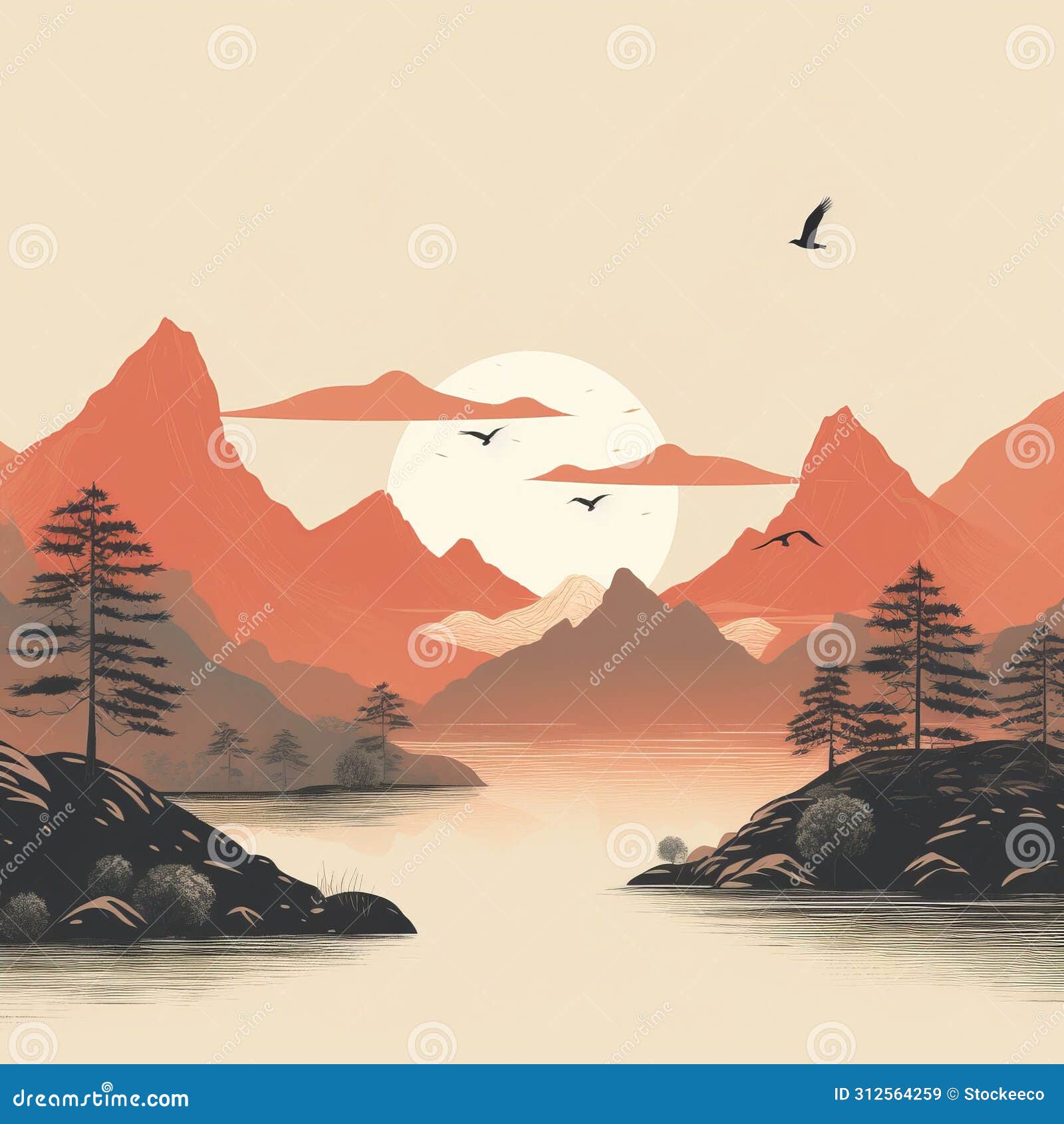 Karst in a Vintage Sunset: High-quality Vector Graphics Stock ...