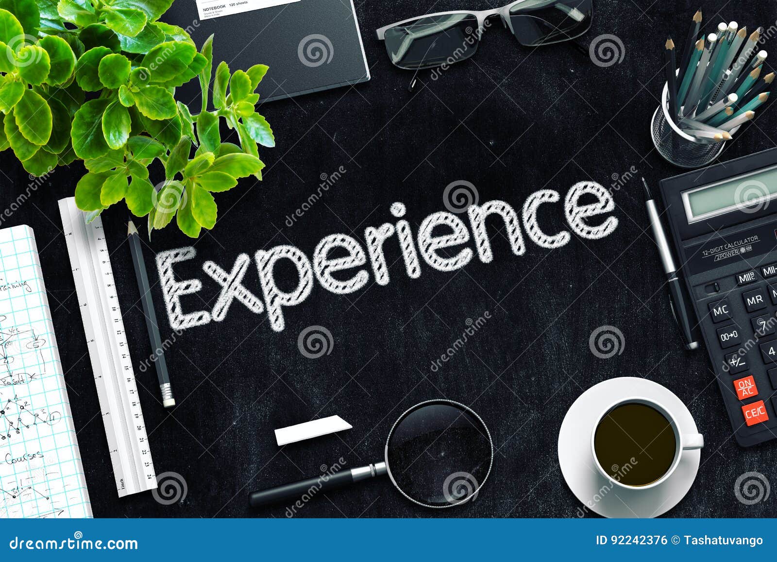 Experience on Black Chalkboard. 3D Rendering. Stock Illustration ...