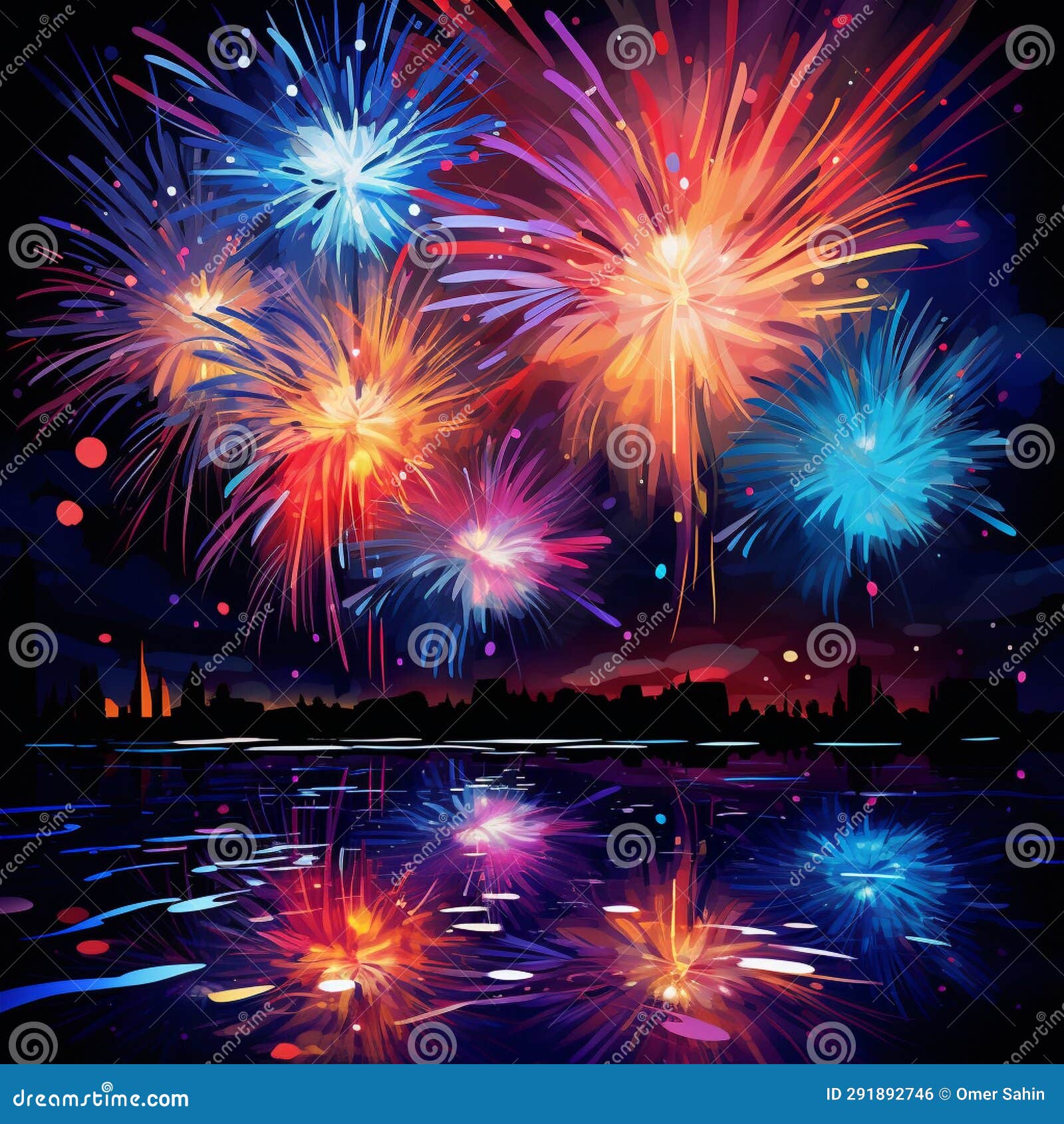 Midnight Mirage: Illusionary Fireworks Lighting Up the Night Stock ...