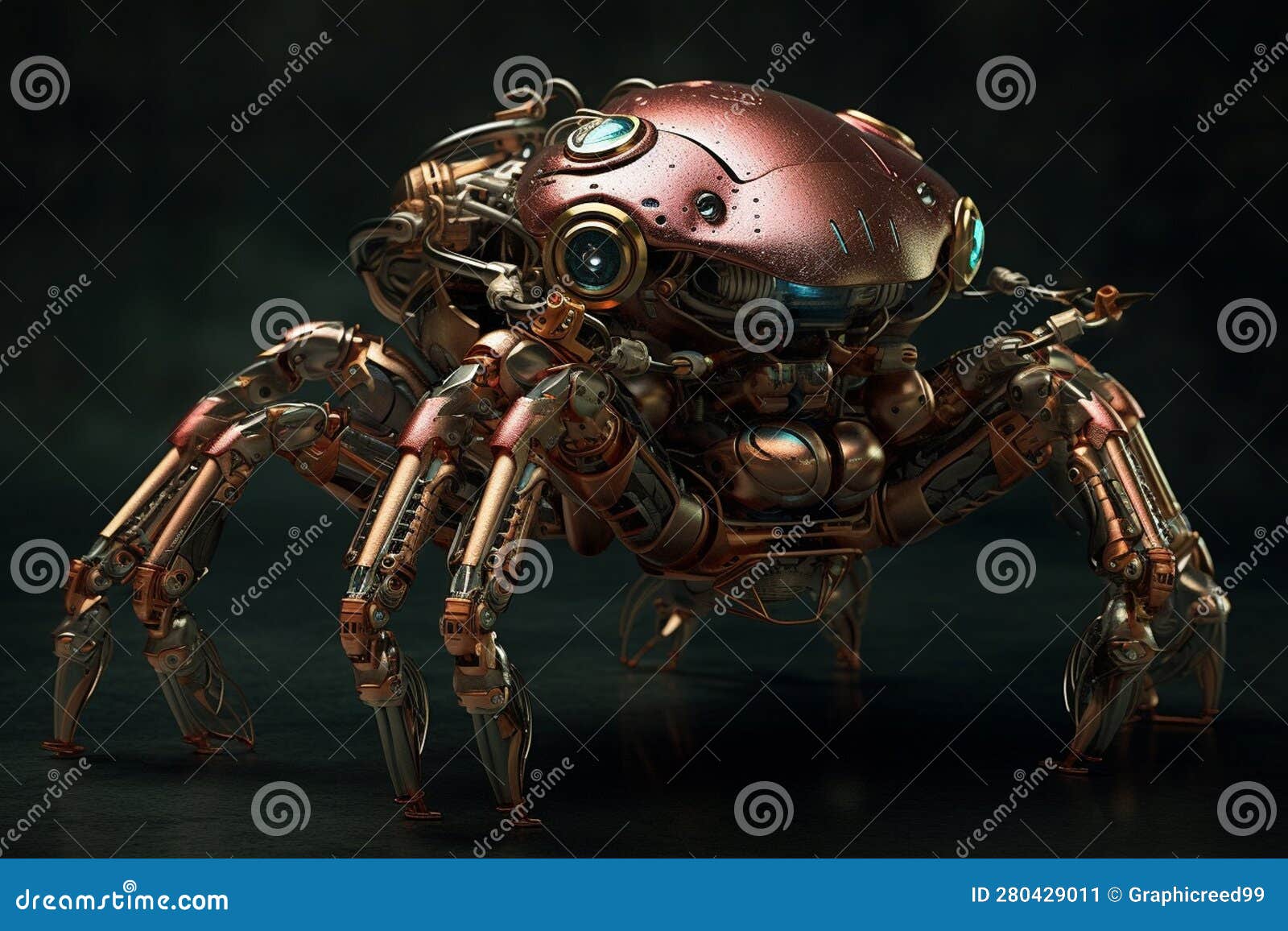 Ai Generative 3D Rendering of a Steampunk Robot Crab Isolated on a Dark ...