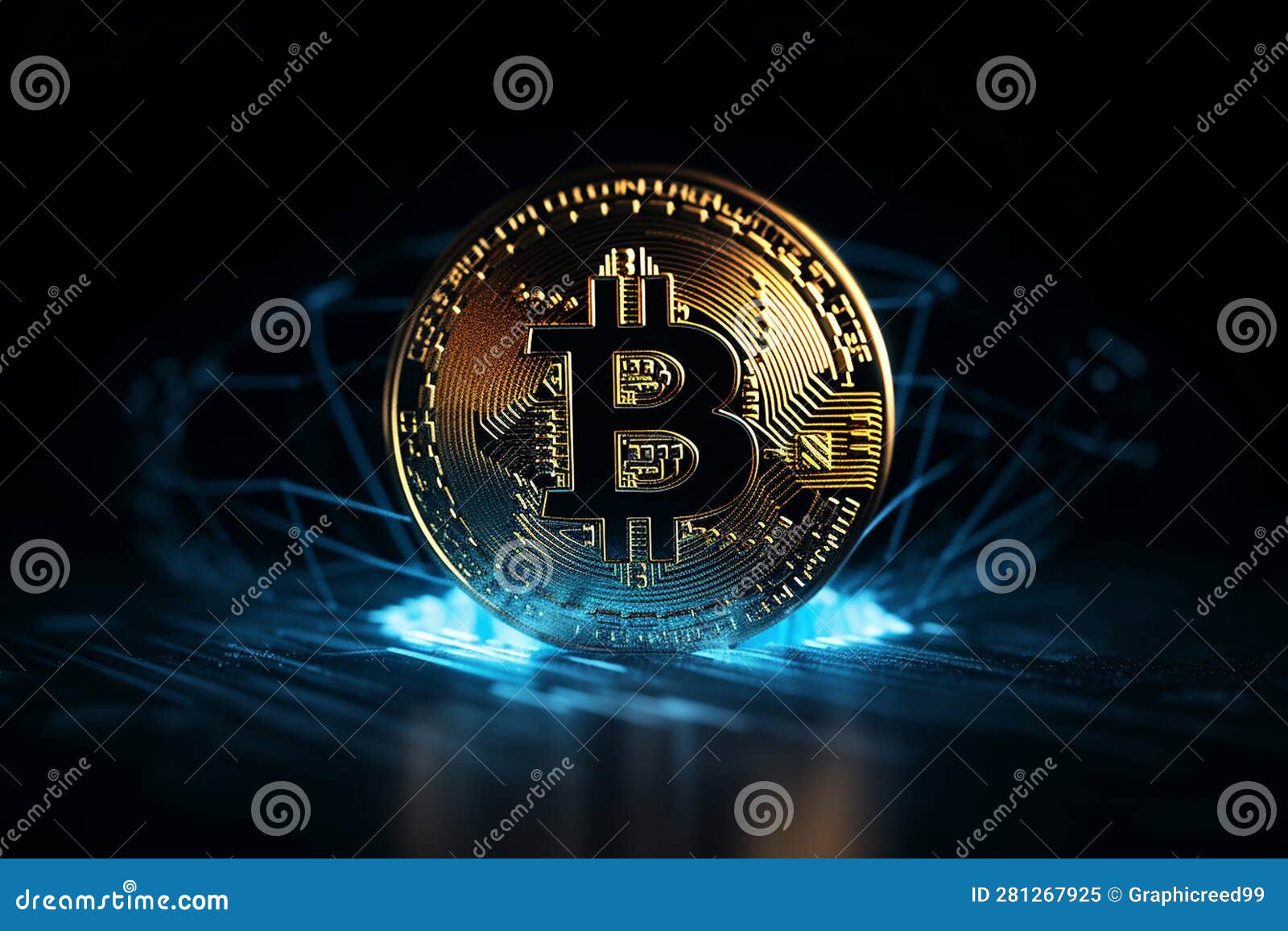 Ai Generative Bitcoin on Abstract Background. Cryptocurrency Concept. 3D Rendering Stock ...