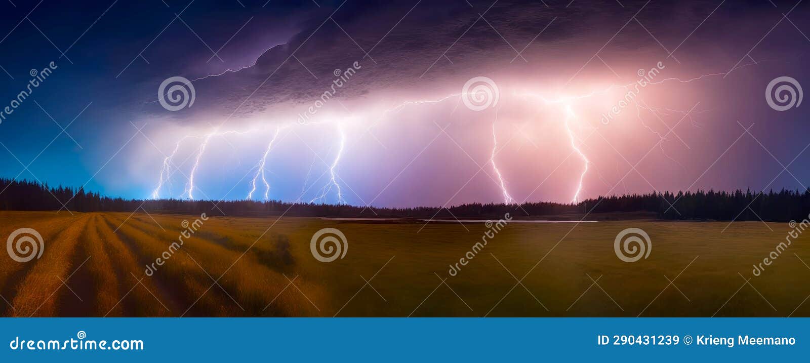 Nature Light Show, Panorama of Lightning in Landscape, AI Generated ...