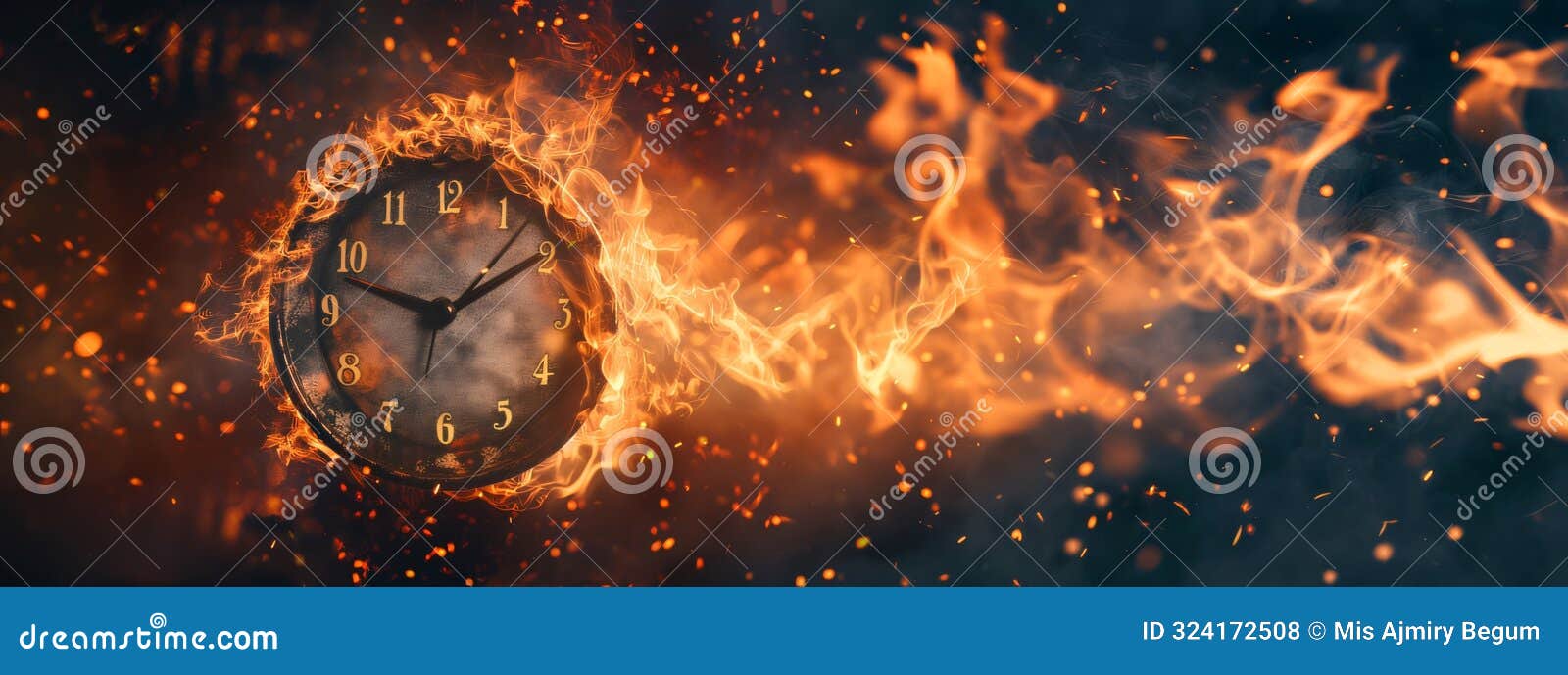 Clock Fire Burning End Depicted Fiery Image Background Stock ...