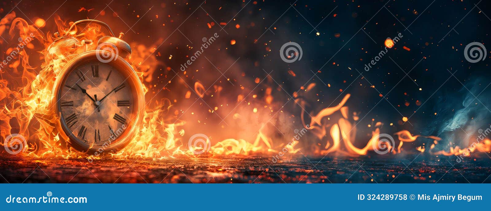 Clock Fire Burning End Depicted Fiery Image Background Stock ...