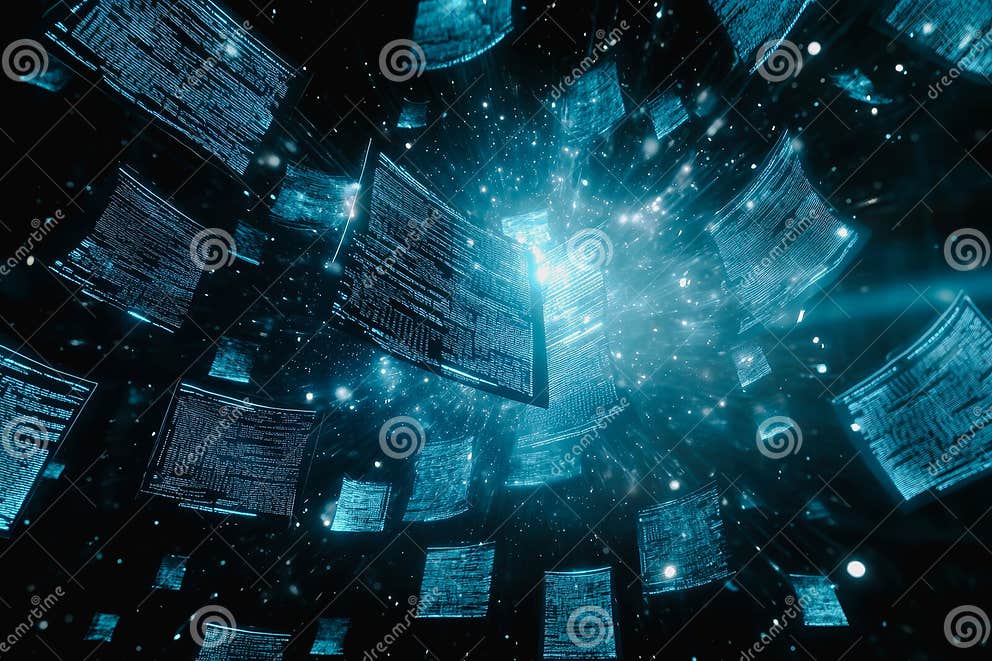 Futuristic Data Network with Floating Documents in Space Stock Photo - Image of futuristic ...