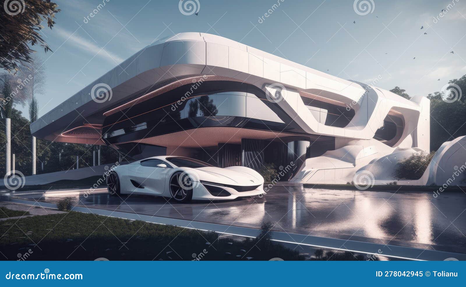 Ultimate Luxury: Bionic House & Stylish Supercar Stock Illustration ...