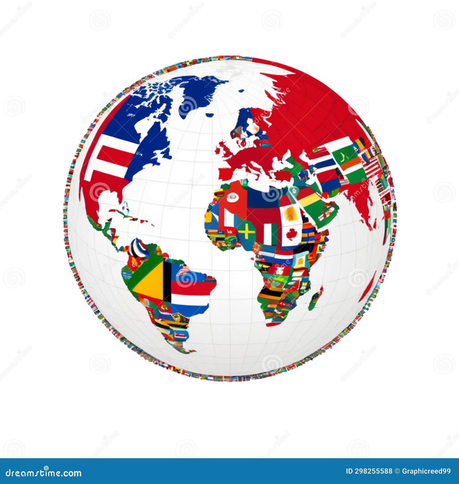 Globe World Map with Flags on a White Background. 3D Rendering Ai ...