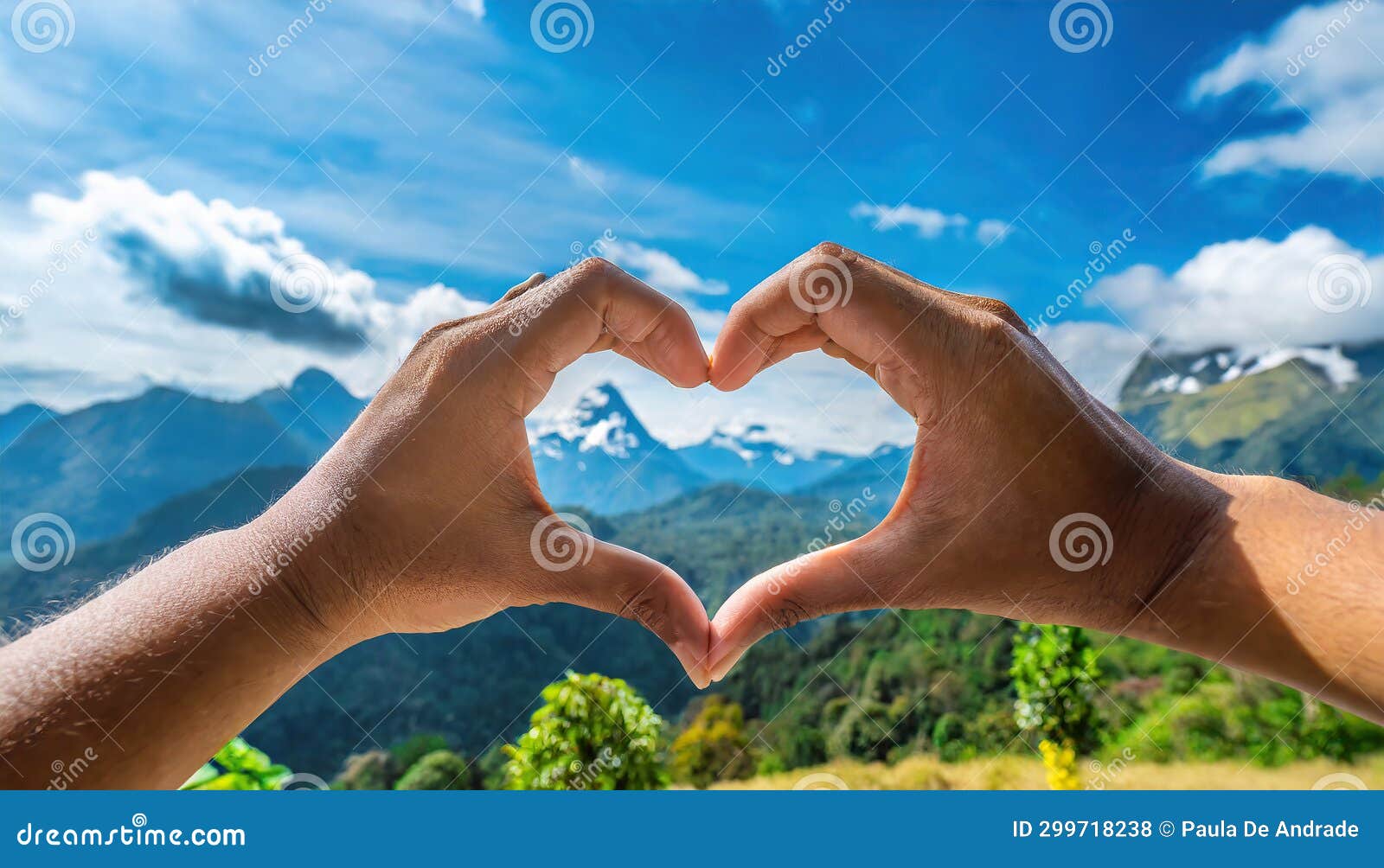 Hand is Making a Heart Gesture with Mountains and Blue Sky Stock Illustration - Illustration of ...