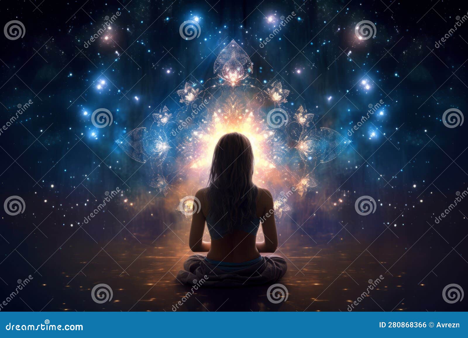 Serene Meditation Under a Celestial Canopy, in Fractal Embrace ...