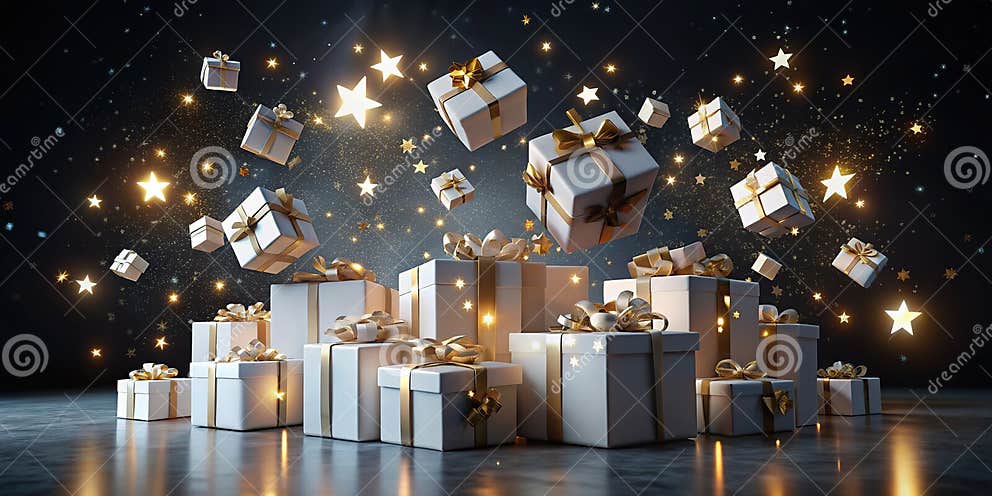 Stunning 3D White Gift Boxes Soaring through a Dark Urban Exploration ...