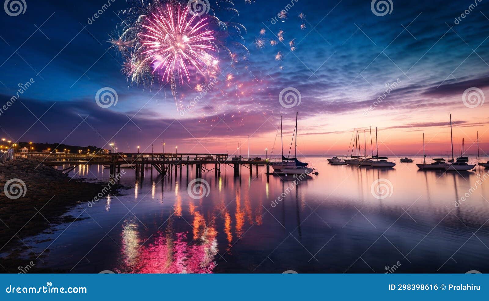 Fireworks Over the Harbor stock photo. Image of dazzling - 298398616