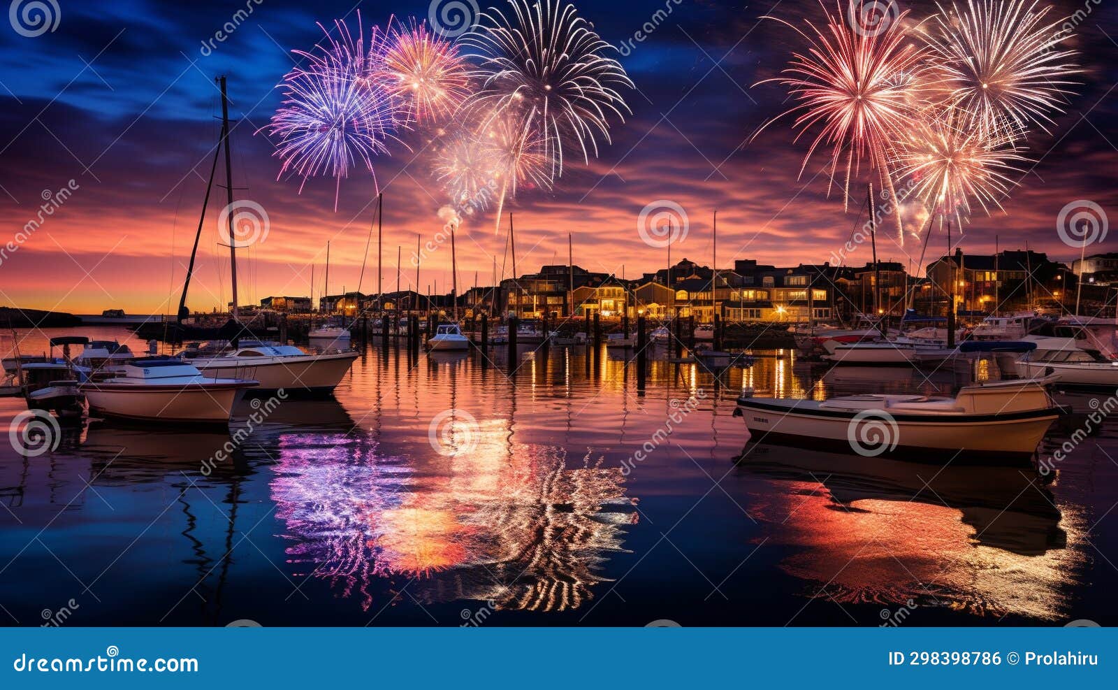 Fireworks Over the Harbor stock photo. Image of celebration - 298398786