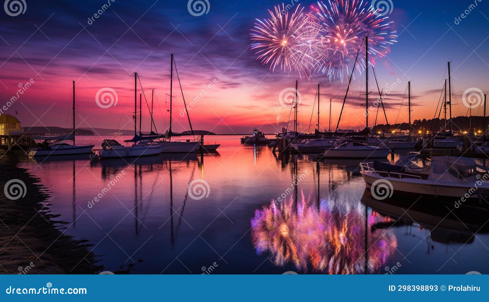 Fireworks Over the Harbor stock image. Image of event - 298398893