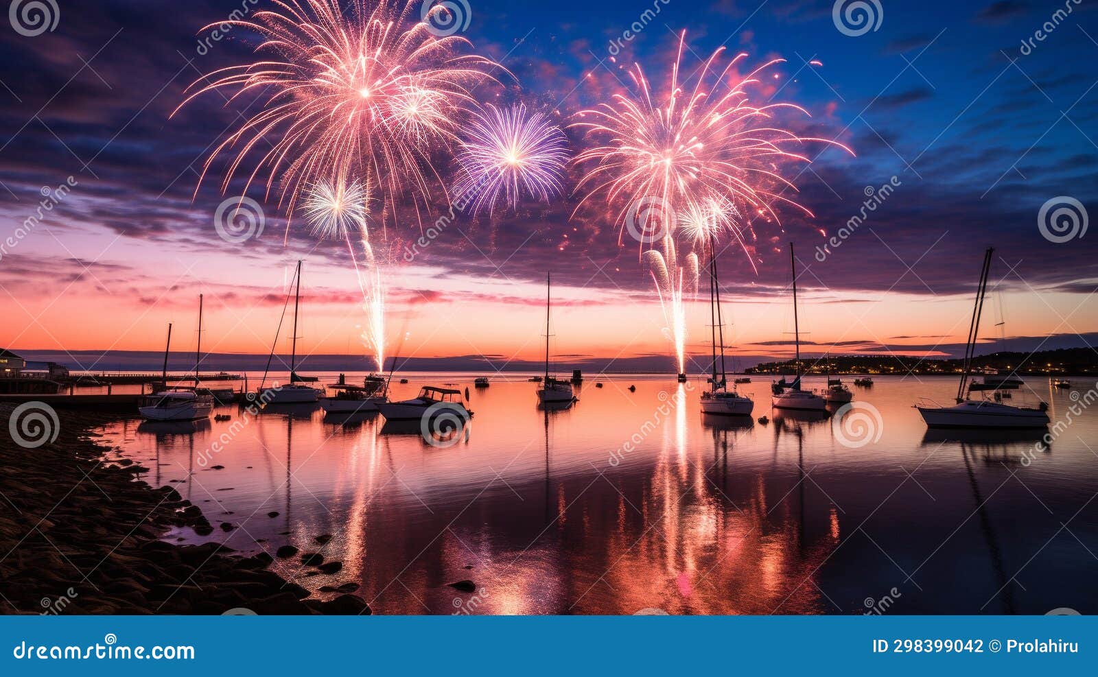 Fireworks Over the Harbor stock photo. Image of dazzling - 298399042