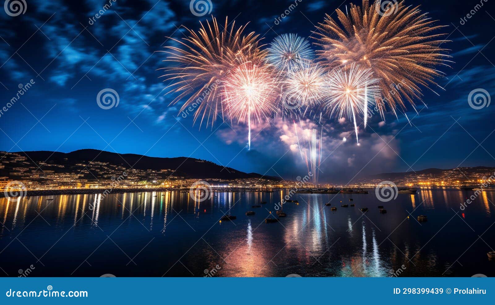 Fireworks Over the Harbor stock image. Image of extravaganza - 298399439