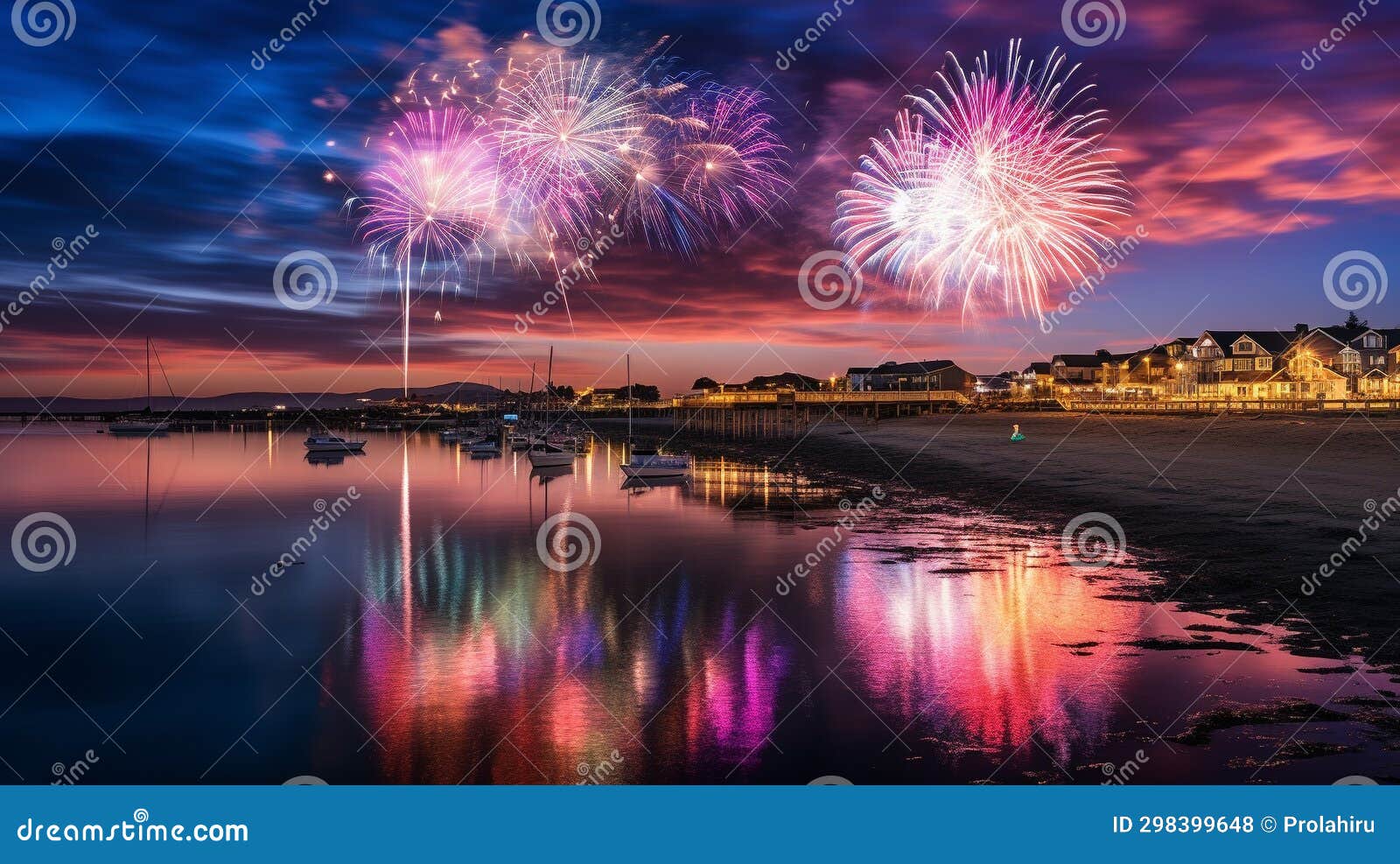 Fireworks Over the Harbor stock photo. Image of splendor - 298399648