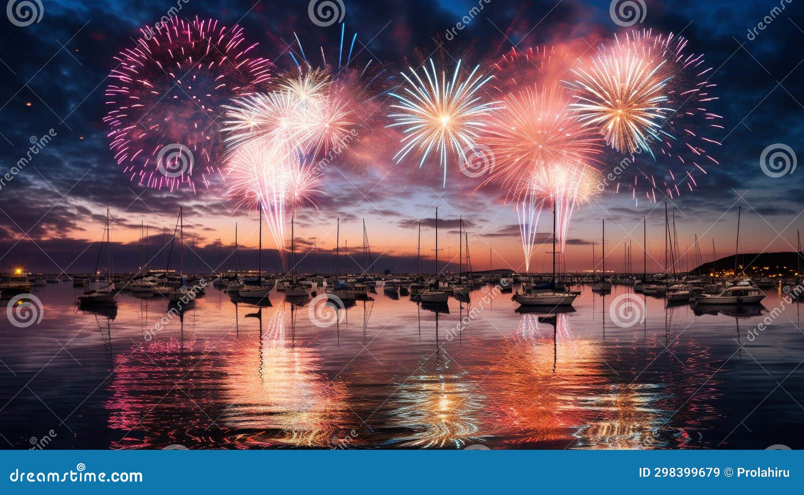 Fireworks Over the Harbor stock image. Image of spectacular - 298399679